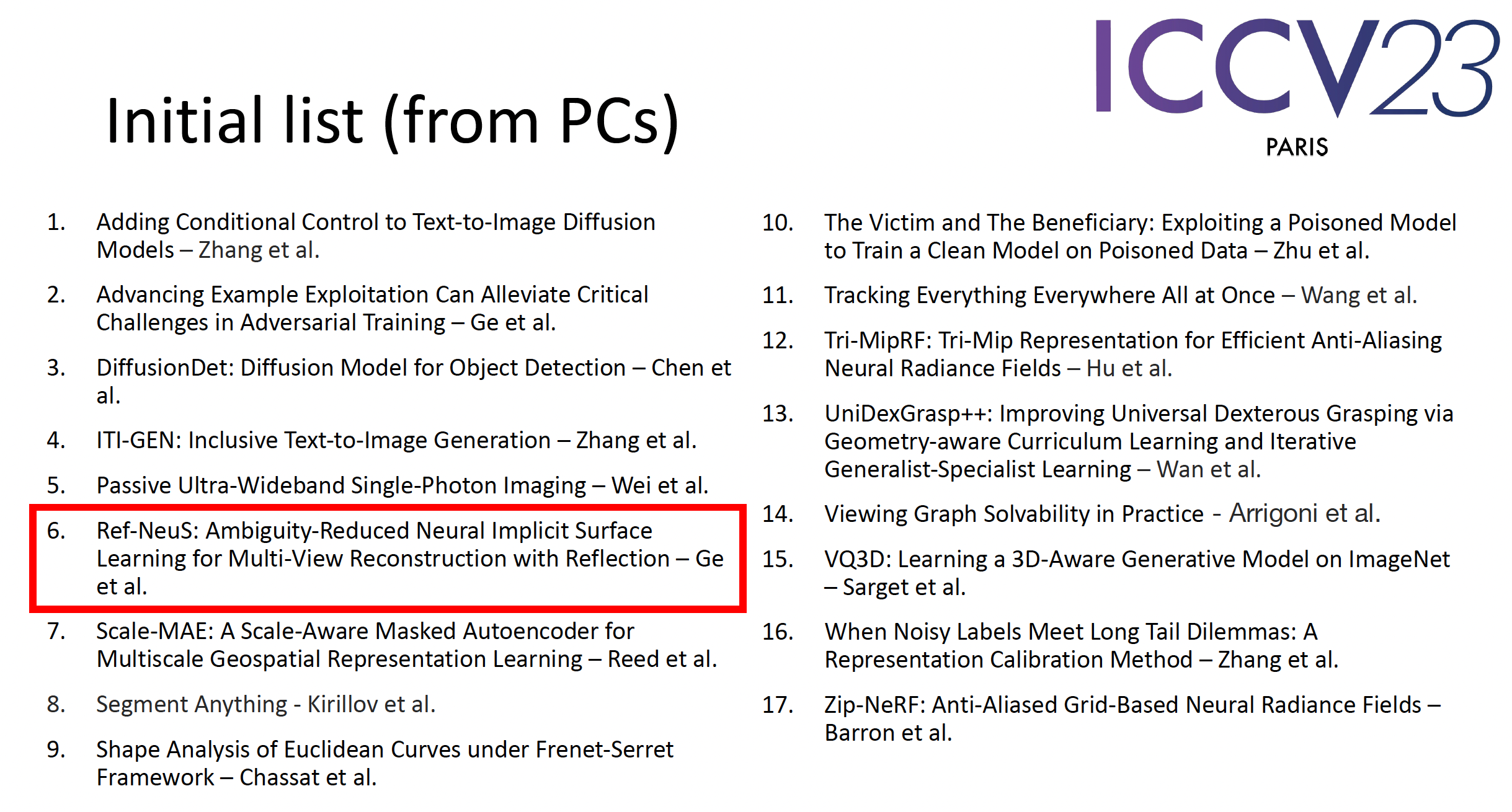 Our Paper “Ref-NeuS” Nominated for Best Paper at ICCV 2023 | Ying-Cong Chen
